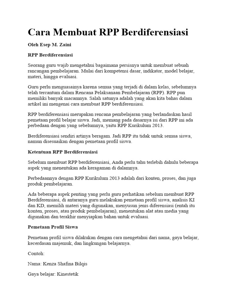 Cara Membuat RPP Berdiferensiasi | PDF