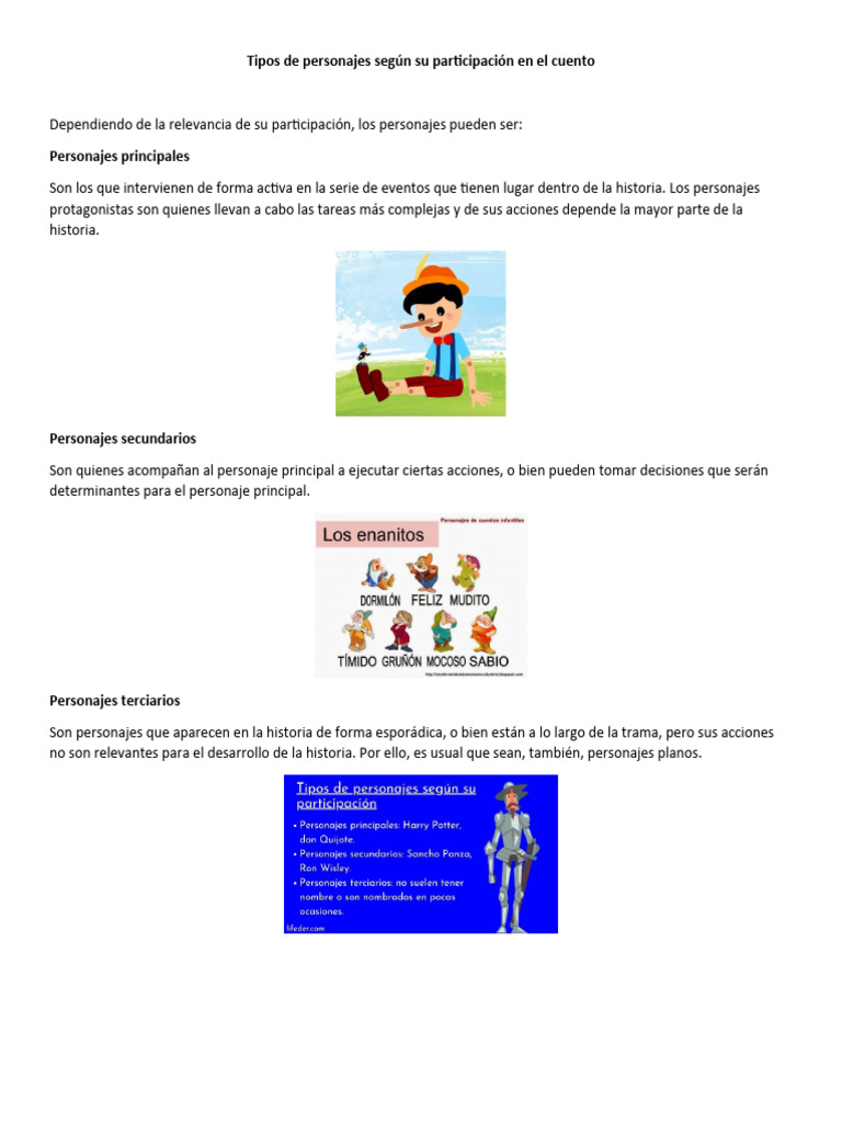 Tipos de personajes en un cuento | PDF