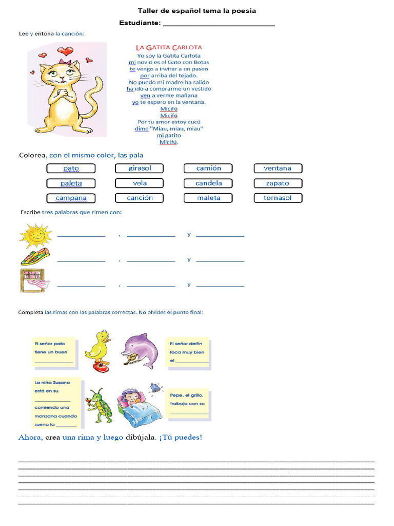 Taller de Español Tema La Poesia Grado 2 | PDF