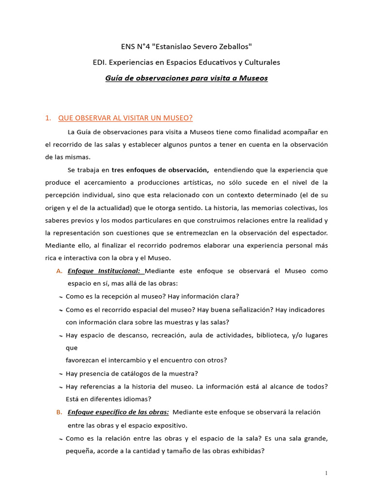 Guía de Observación para Visitas a Museos | PDF | Museo | Experiencia