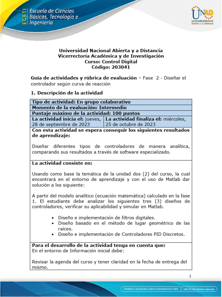 Guía de Actividades y Rúbrica de Evaluación - Fase 2 - Diseñar El Controlador Según Curva de ...