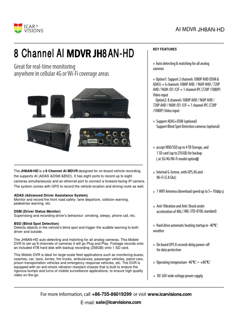 8 Channel AI MDVR JH8AN HD Spec Sheet | PDF