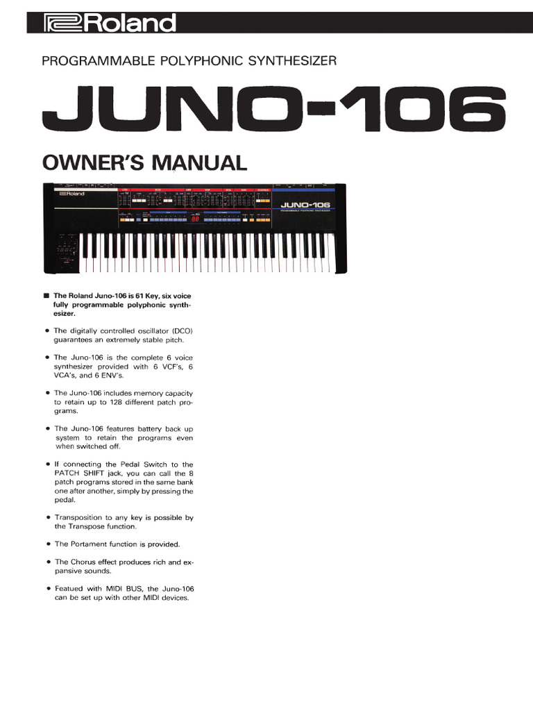 Roland Juno 106 Owners Manual | PDF