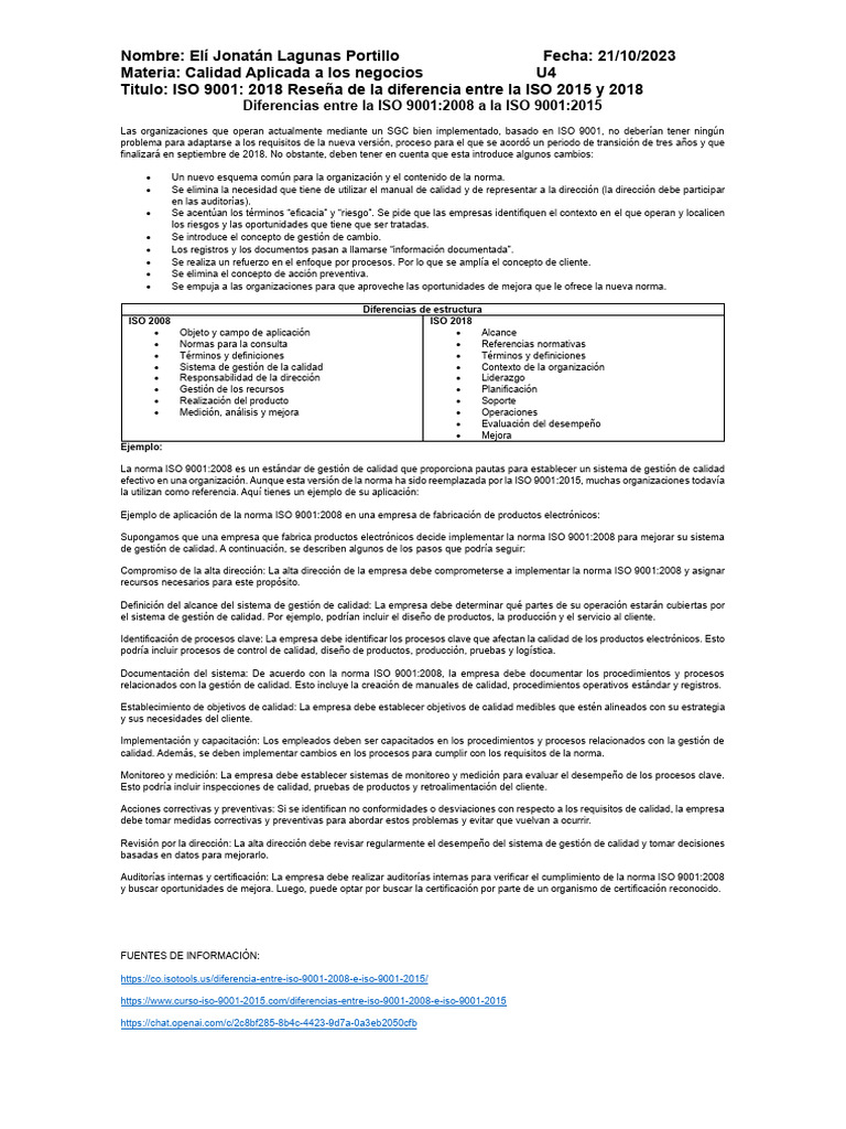 Diferencias Entre La ISO 9001 | PDF | Calidad (comercial) | Sistema de ...