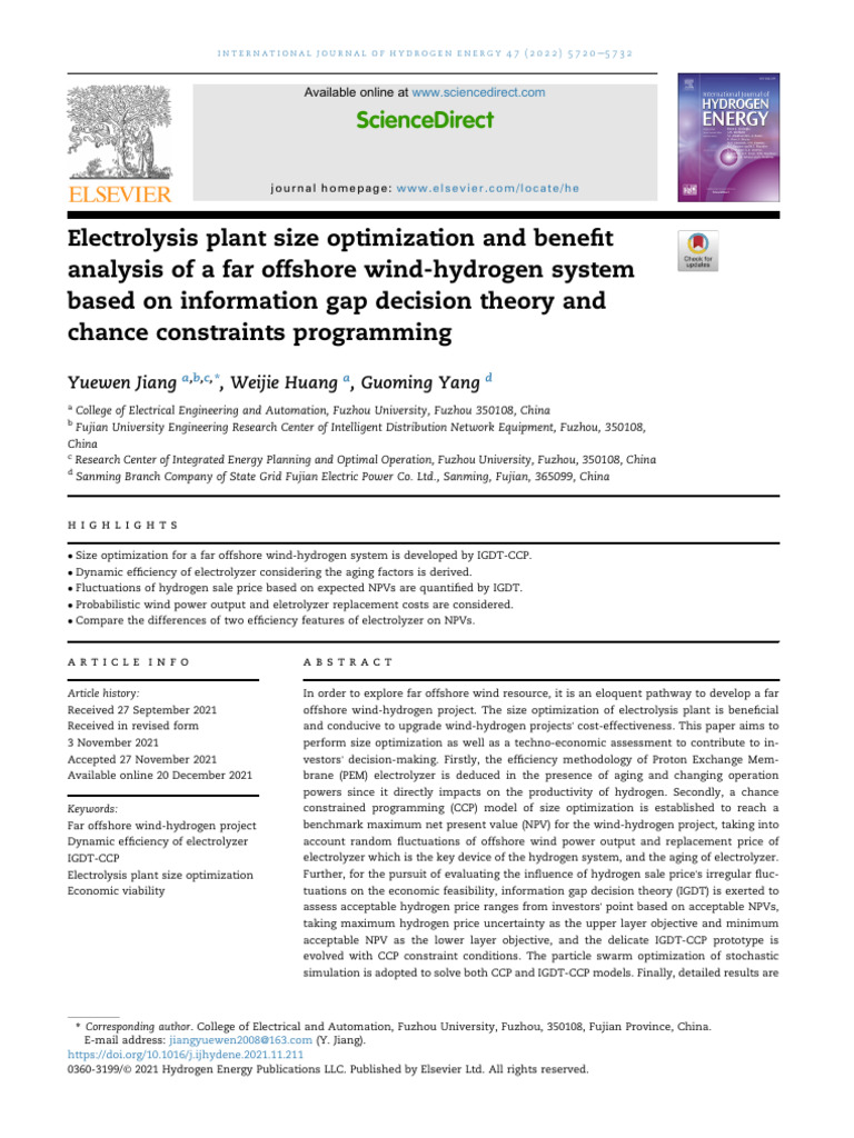 Electrolysis Plant Size Optimization and Benefit Analysis of A Far ...