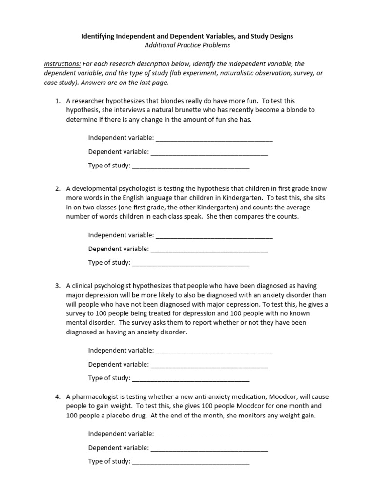 IV and DV Exercise | Download Free PDF | Mental Disorder | Major ...