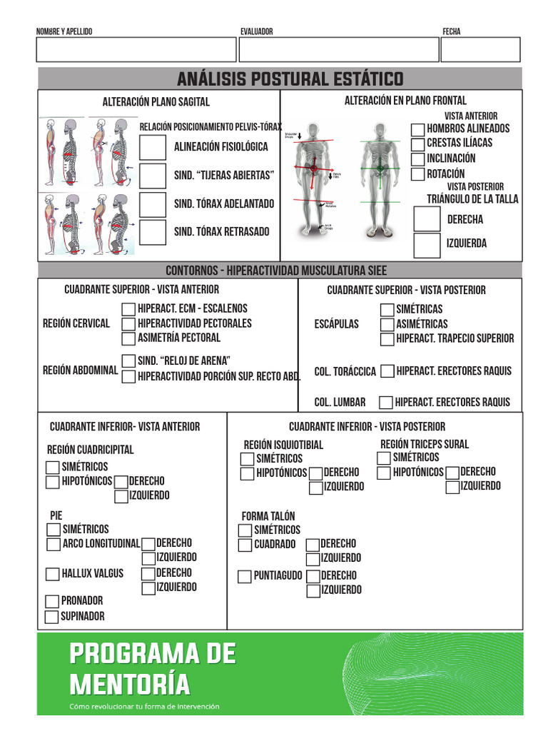 Plantilla Evaluacion Postural Antonio Martinez | PDF | Anatomía humana | Sistema musculoesquelético