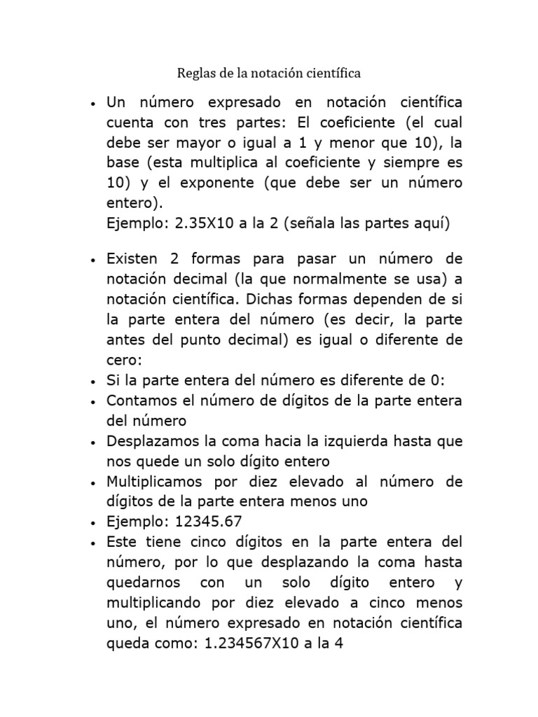 Reglas de La Notación Científica | PDF | Exponenciación | Decimal