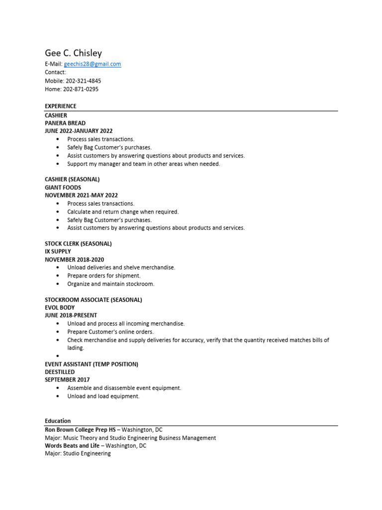 Gee C Chisley Resume 2022 | PDF