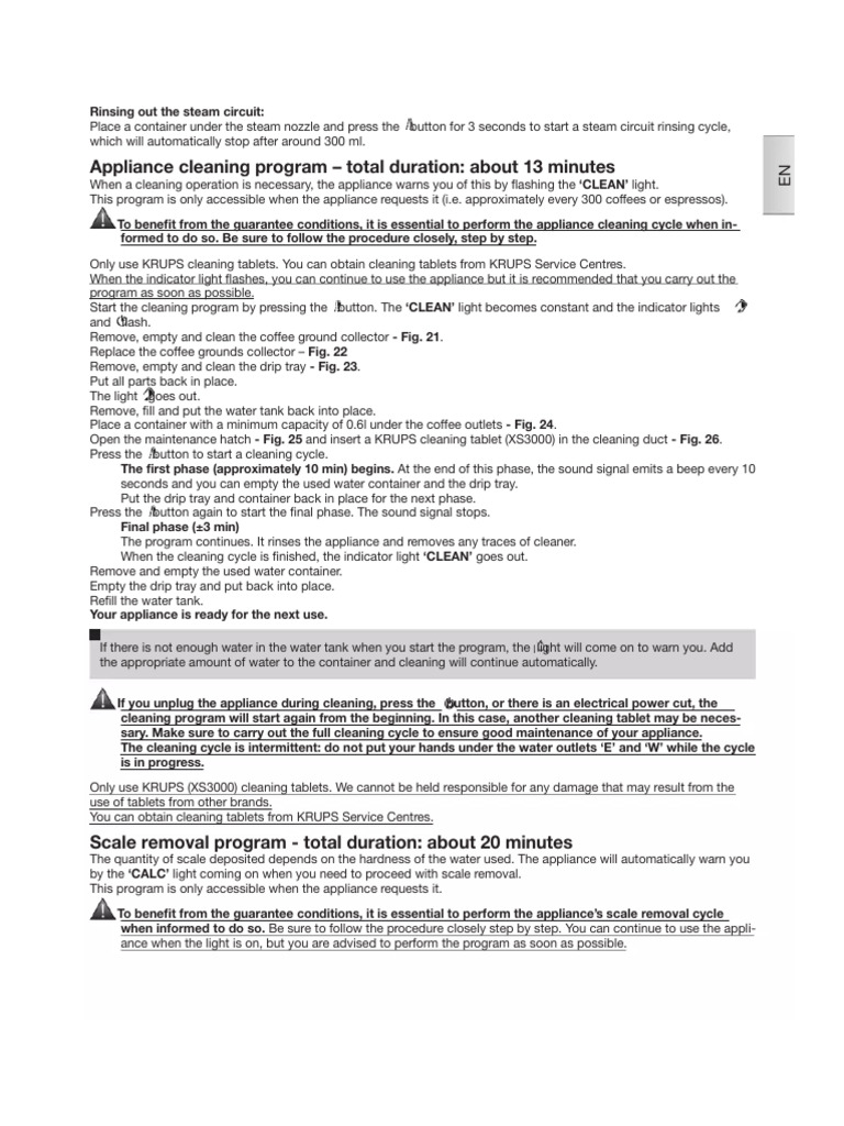 Appliance Cleaning Program - Total Duration - About 13 Minutes - Krups ...