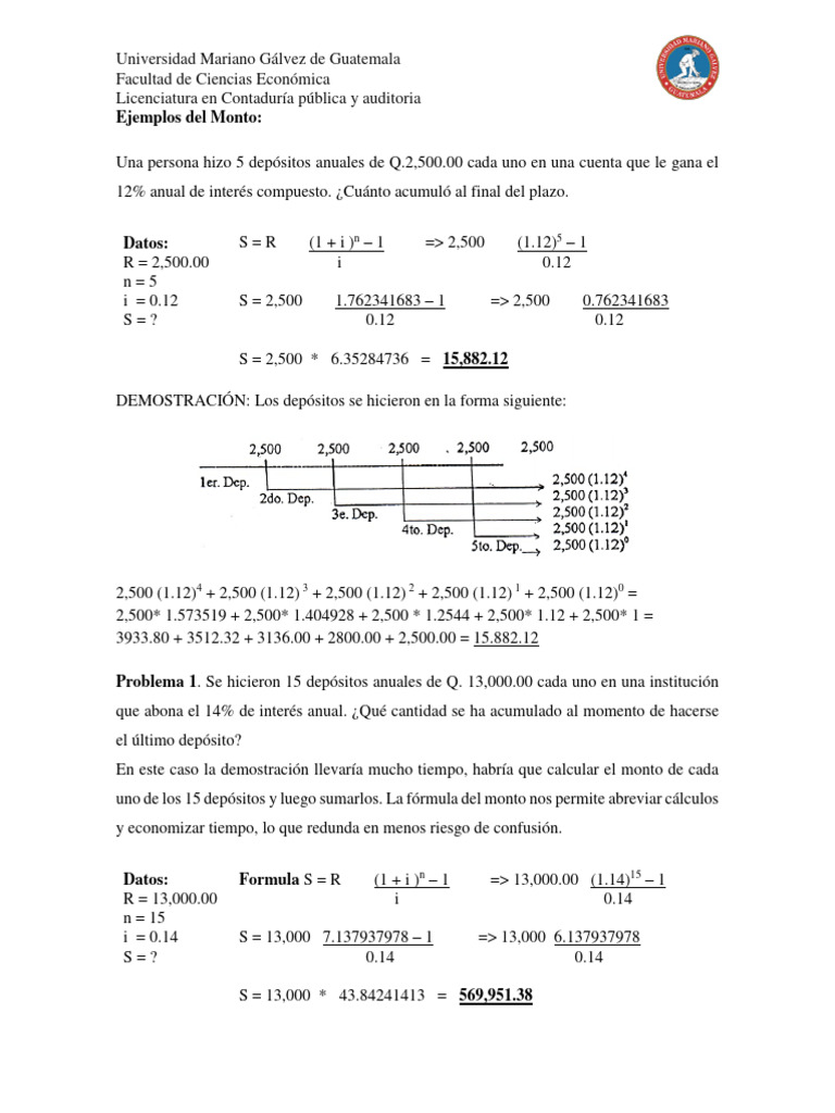 Cálculo de Monto y Valor Actual | PDF