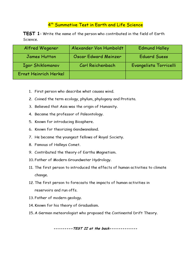 4th Summative Test in Earth and Life Science | PDF