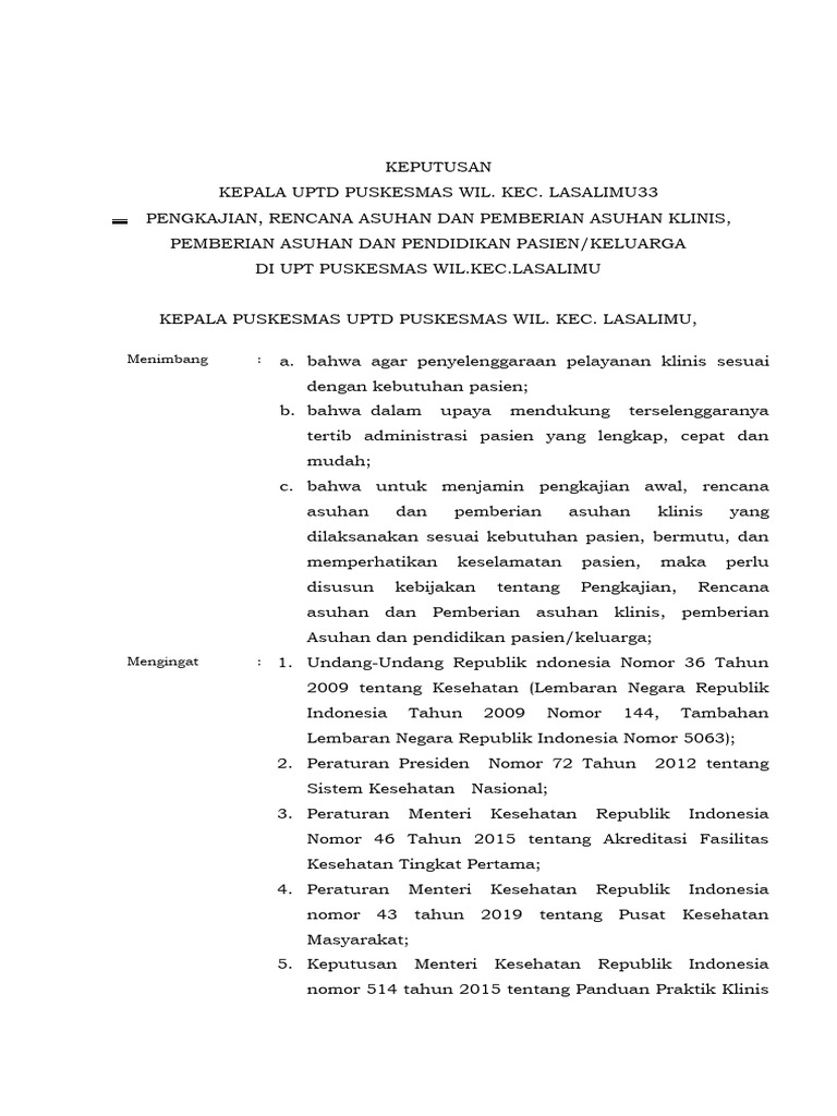 SK Pelayanan Klinis, Pengkajian, Rencana Asuhan, Pemberian Asuhan Dan Pendidikan | PDF