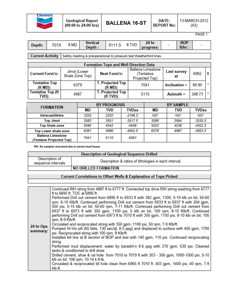 GEOREPORT mudlogging Example | PDF | Geological Formation | Earth Sciences