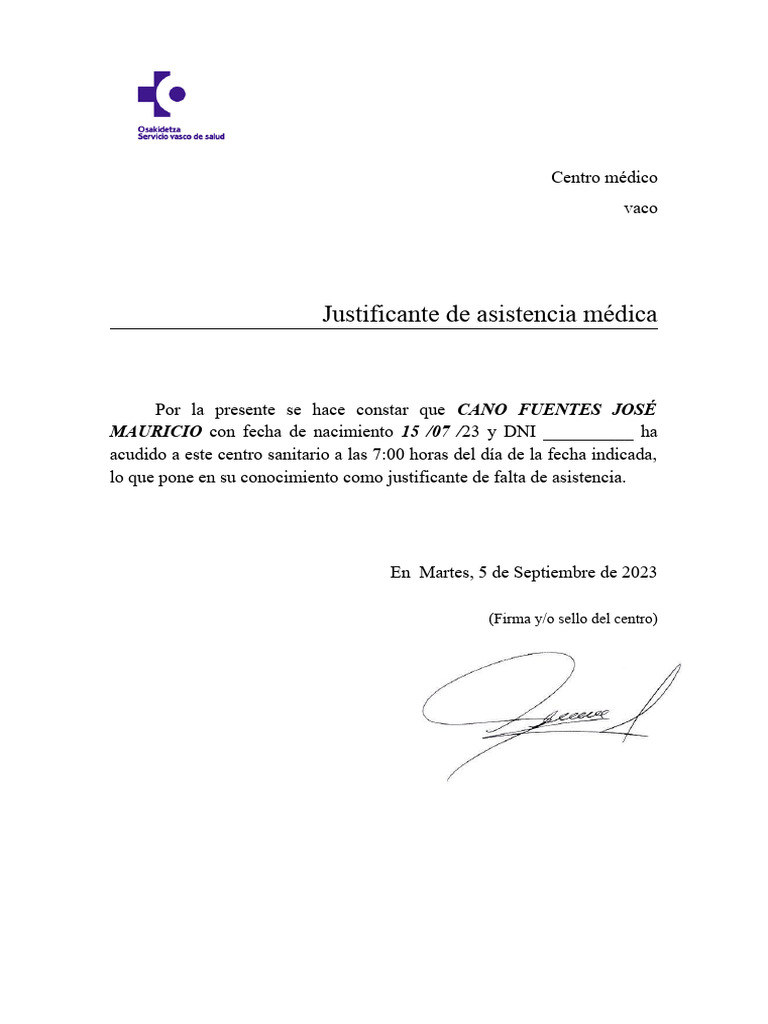 Plantilla Justificante Medico Osakidetza | PDF