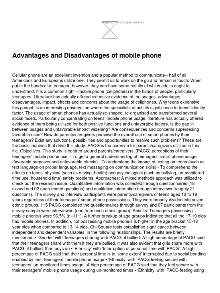 Advantages and Disadvantages of Mobile Phone | PDF | Adolescence | Mobile Phones