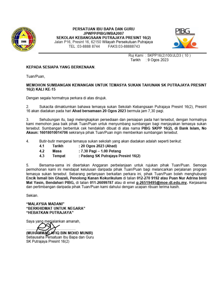 Sumbangan Temasya Sukan SKPP 16(2) | PDF