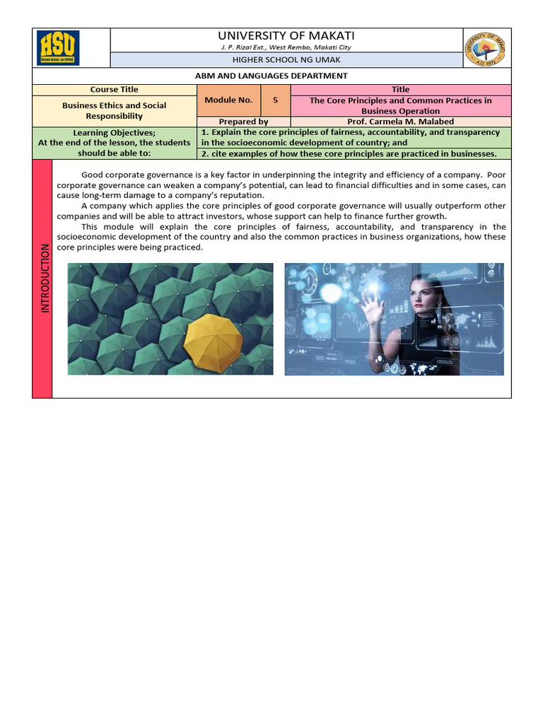 Business Ethics Module 5 | PDF | Governance | Corporate Governance