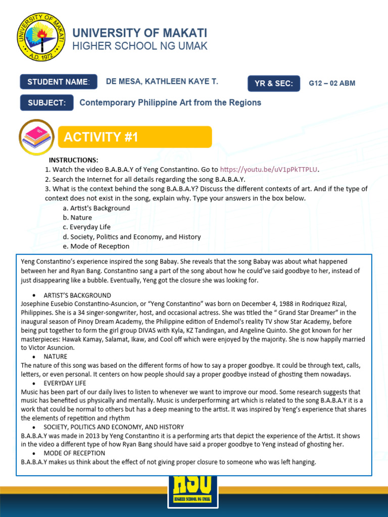 Lesson 4 Written Work Assessment | PDF | The Arts