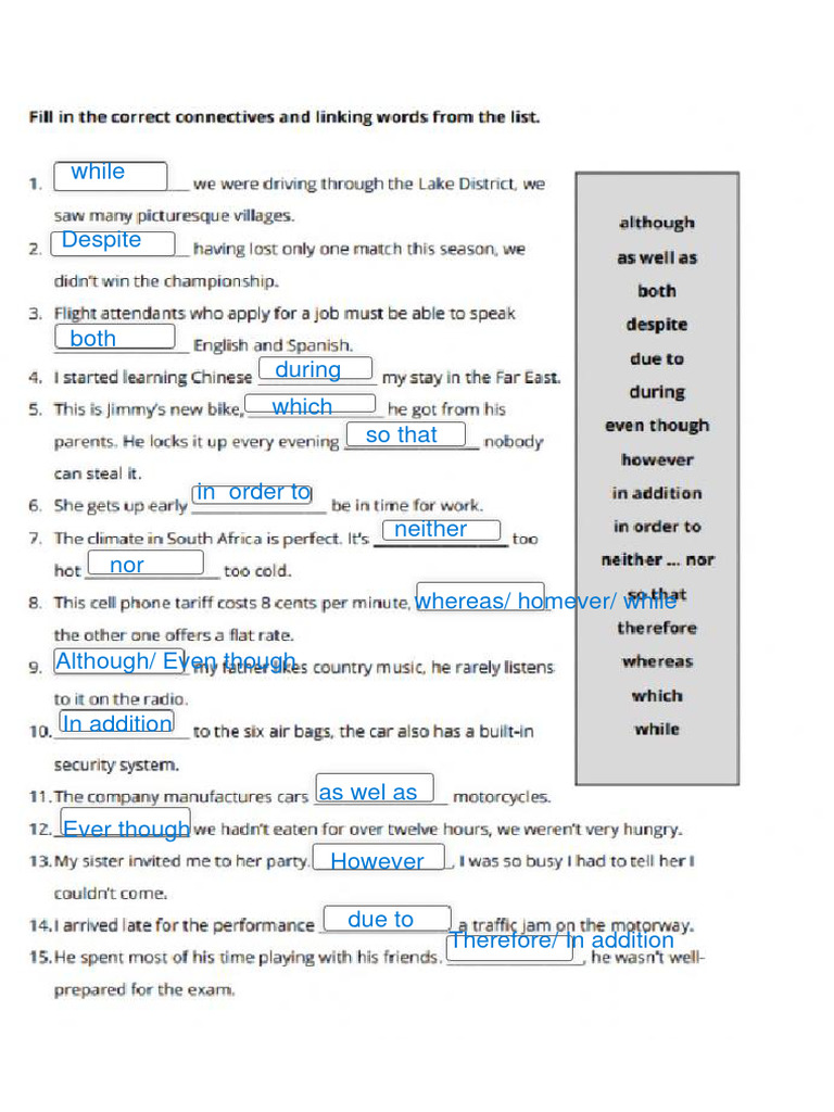 Linkers Worksheet | PDF