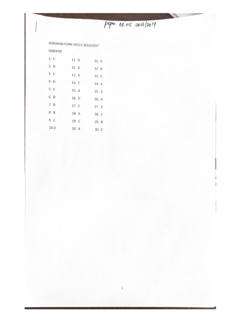 Jawapan PSPM Ae015 20162017 | PDF