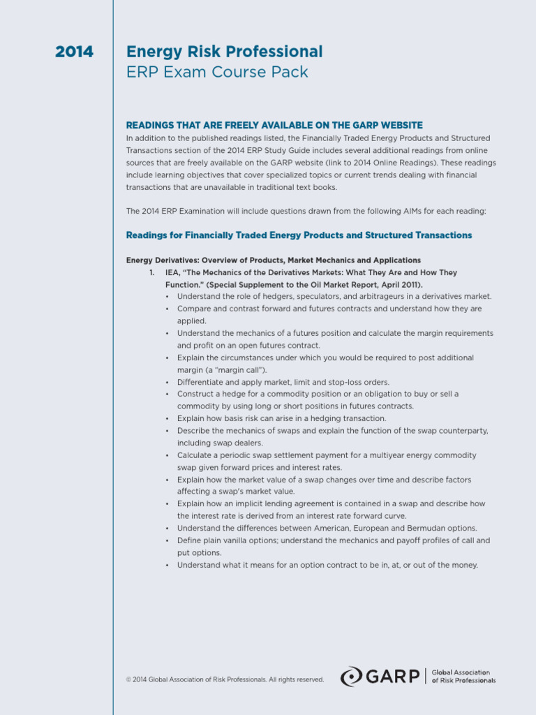 Energy Risk Professional ERP Exam Course Pack | PDF | Futures Contract | Derivative (Finance)