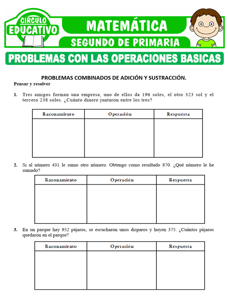 Problemas Con Las Operaciones Basicas para Segundo de Primaria | PDF