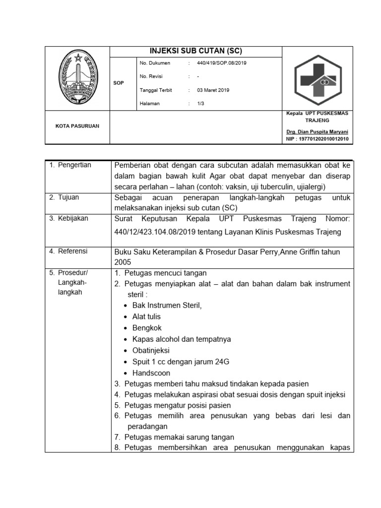 15. Sop Injeksi Sub Cutan (Sc) | PDF