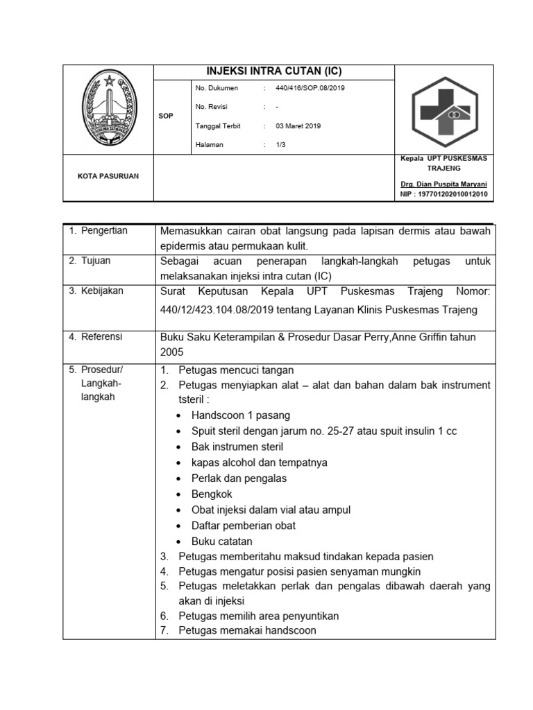 SOP Injeksi Intrakutan | PDF