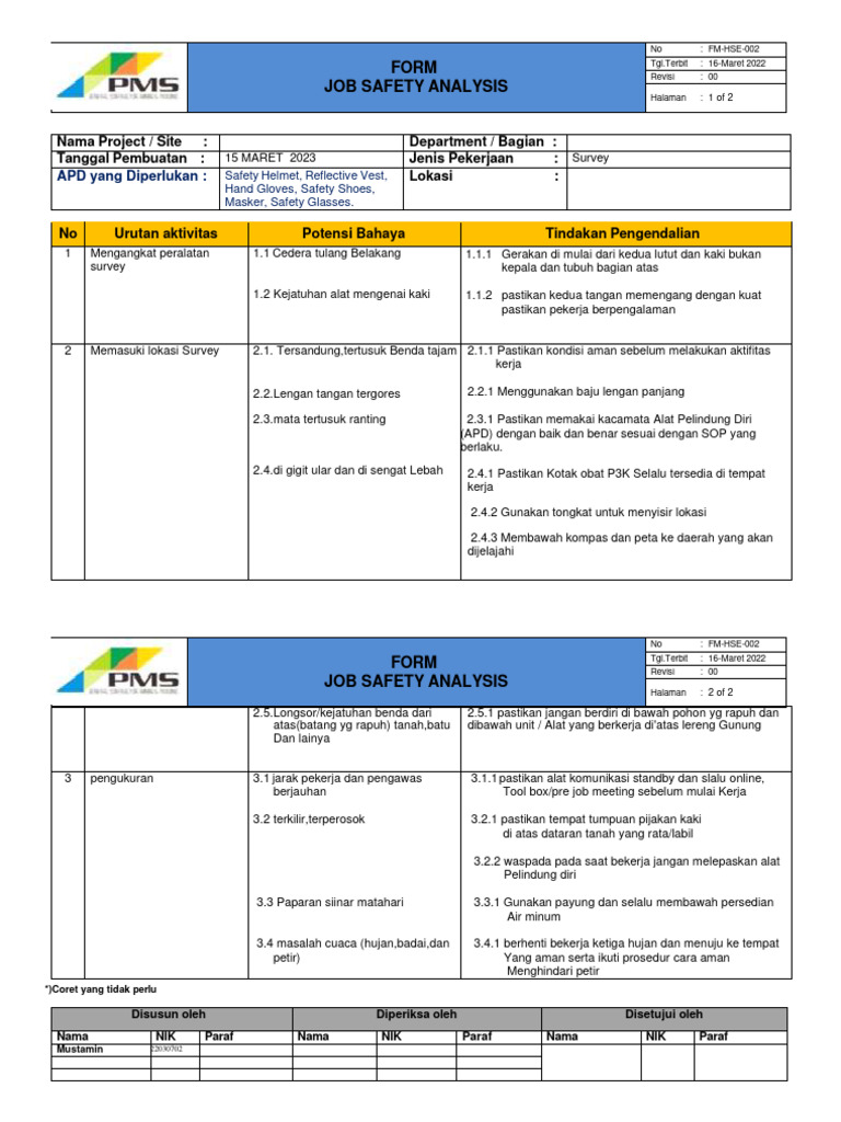 FM Hse 002 Jsa Survey | PDF