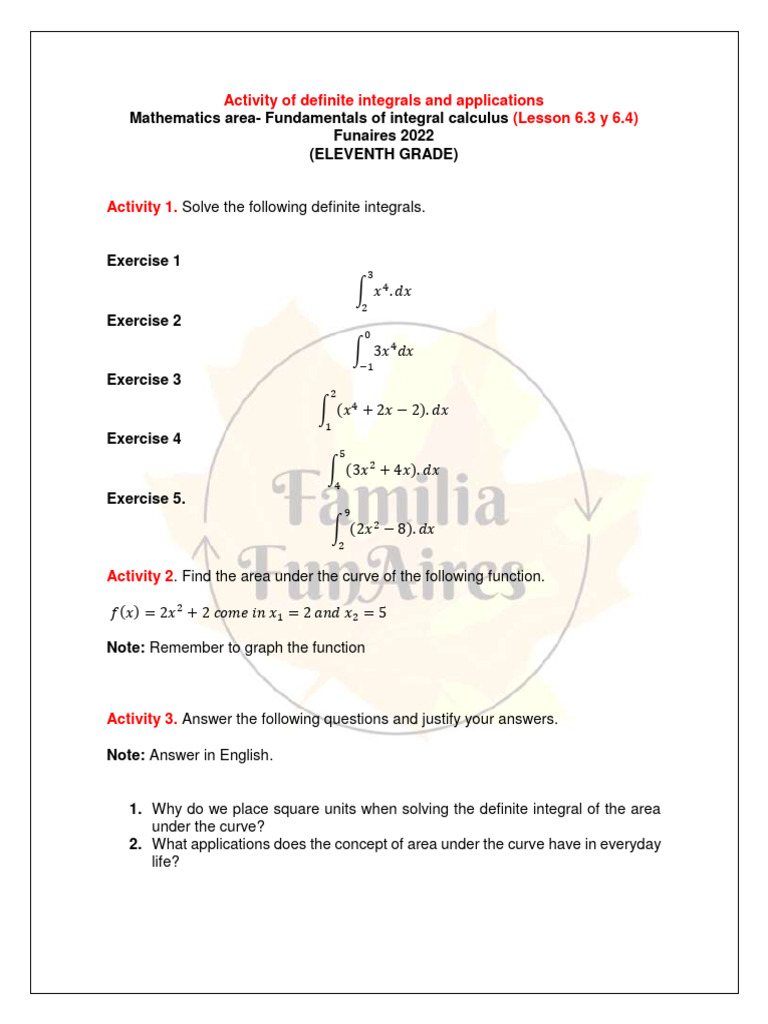 Definite Integrals & Applications | PDF