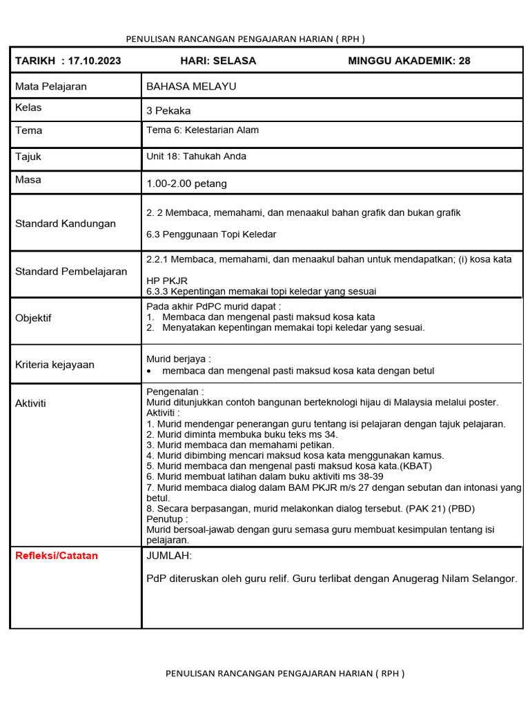 RPH M1-Selasa 21.3.2023 Nurlyana Ezani | PDF