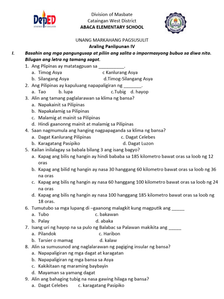K To 12 First Grading Aralin Panlipunan | PDF