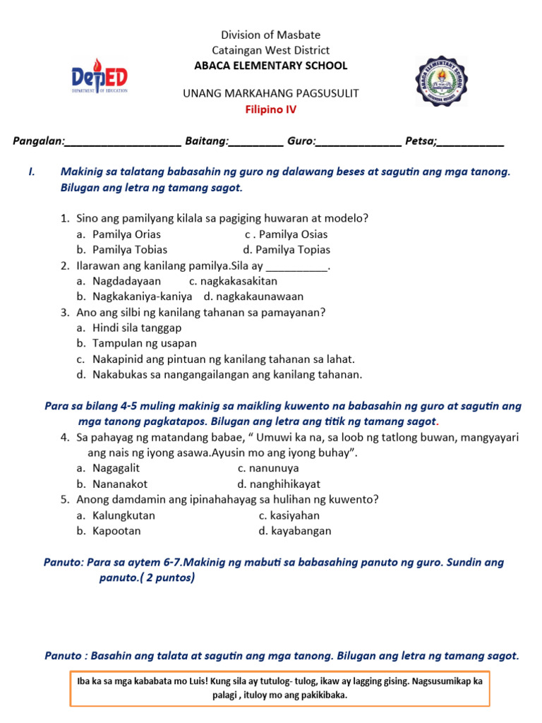 K To 12 First Grading Filipino | PDF