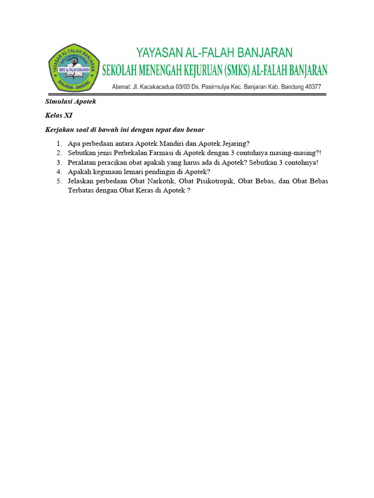 Simulasi Apotek Kelas Xi Pdf