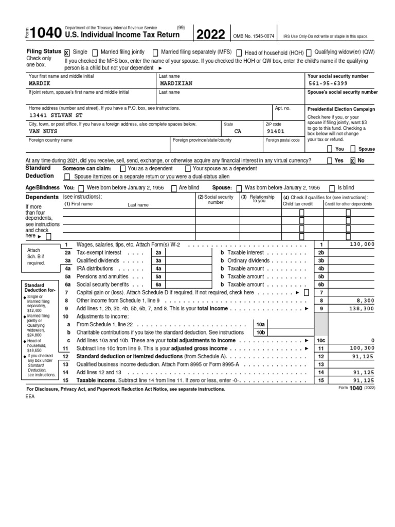 Tax Return 2022 Mardik Mardikian | Download Free PDF | Irs Tax Forms ...