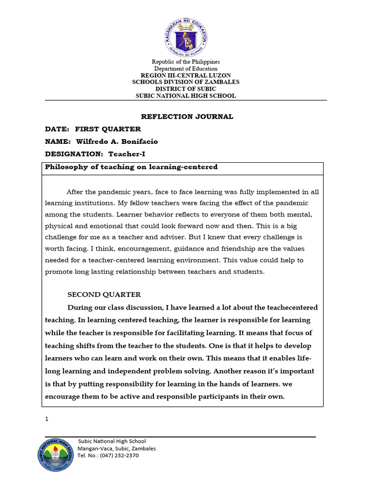 Teacher Reflection Journal Insights | PDF | Learning | Cognitive Psychology