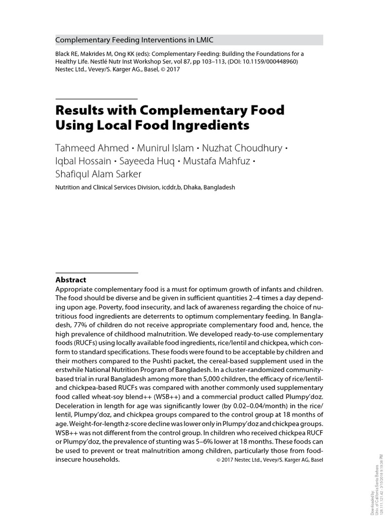 Results With Complementary Food Using Local Food Ingredients | Download ...