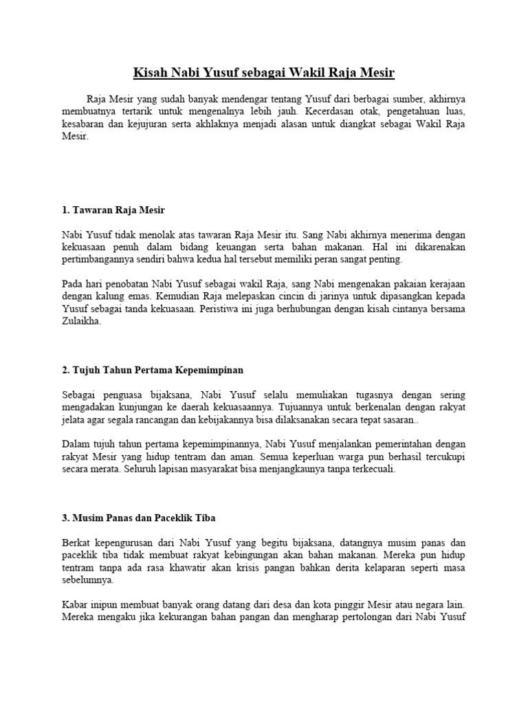 Nabii Yusuf Story Pdf – The Inspiring Story of Prophet Yusuf and His ...