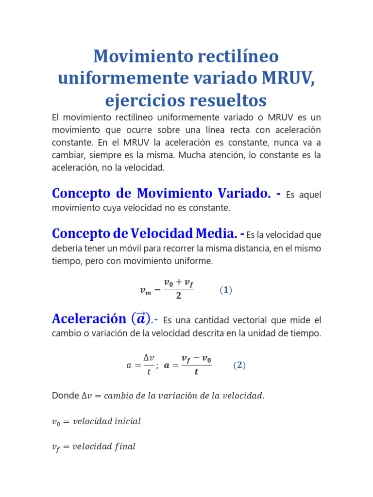 Movimiento Rectilíneo Uniformemente Variado MRUV | PDF