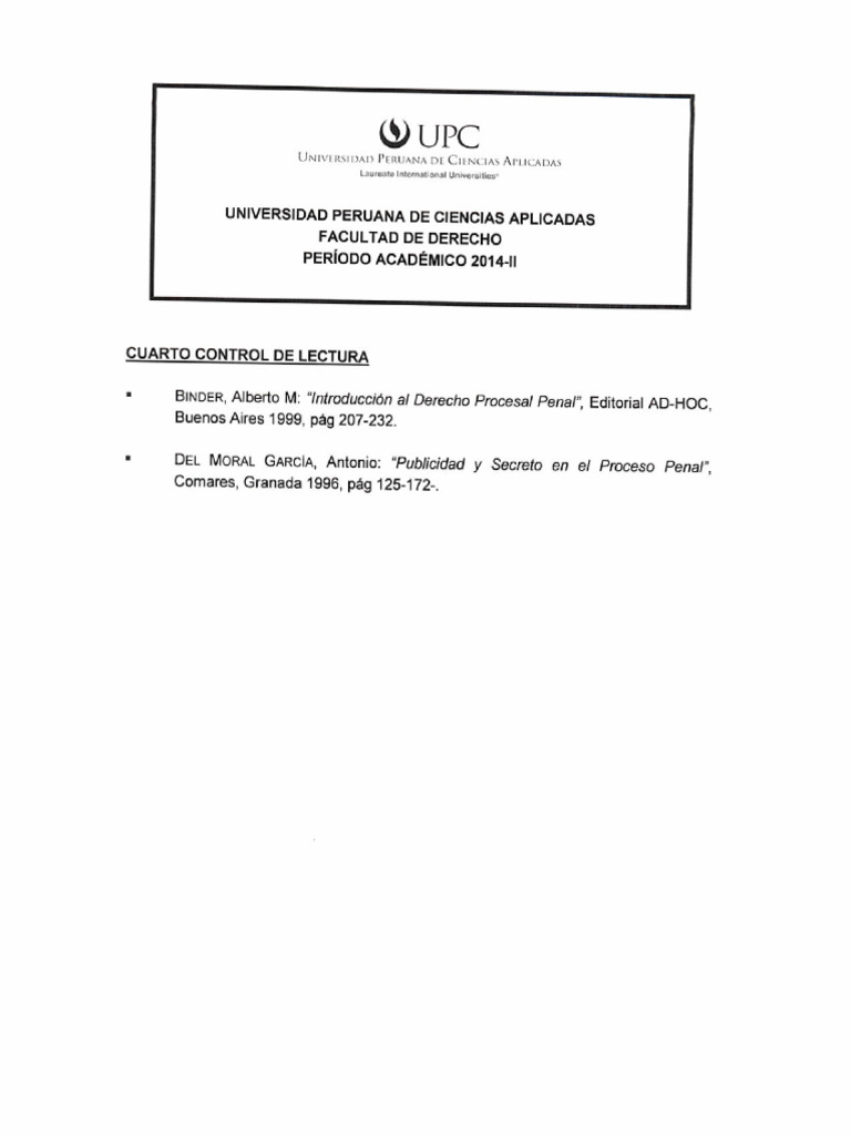Lecturas - Cuarto Control | PDF | Procedimiento Criminal | Ley procesal