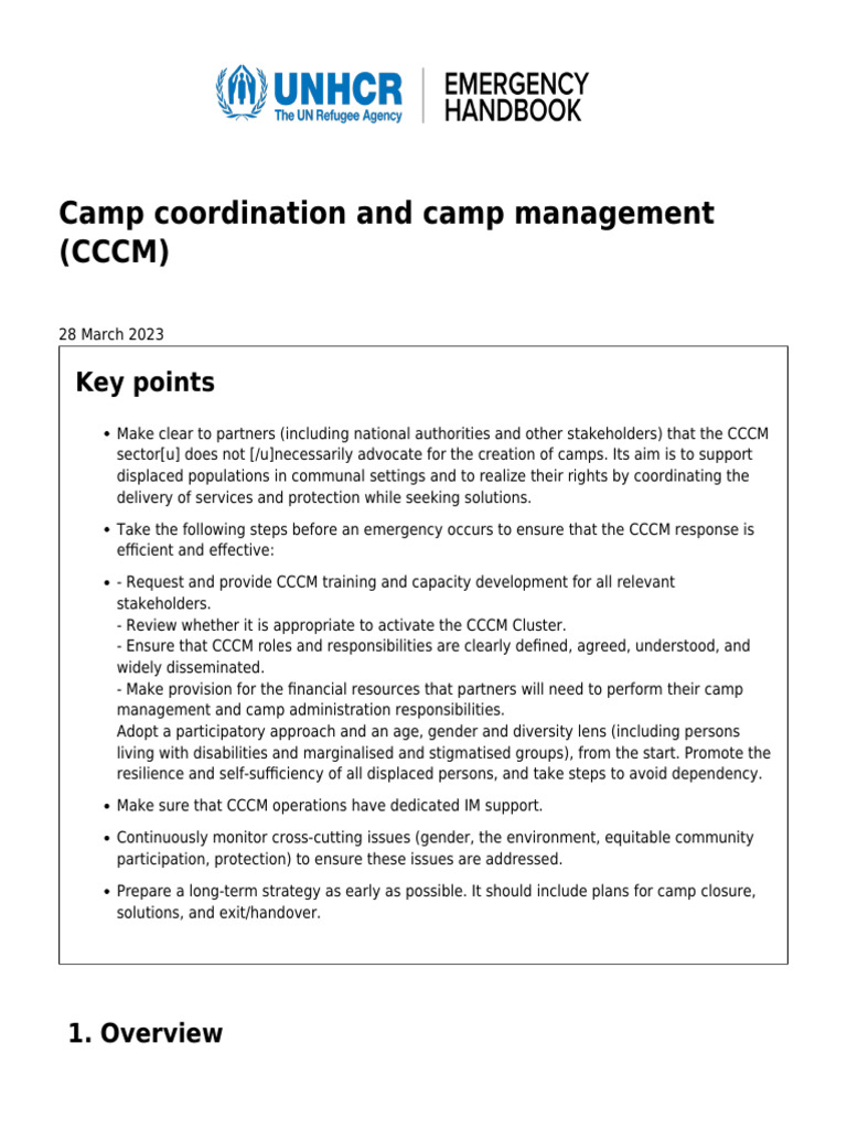 Camp Coordination and Camp Management CCCM | PDF
