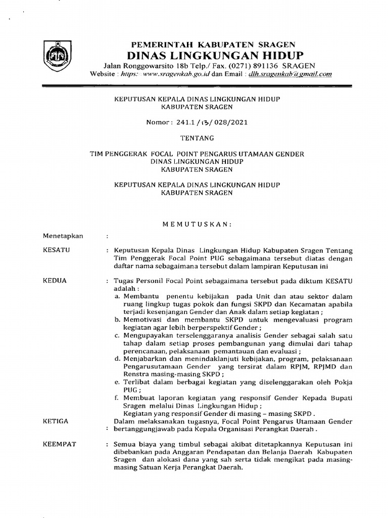 SK Focal Point Dinas DLH 2021 | PDF