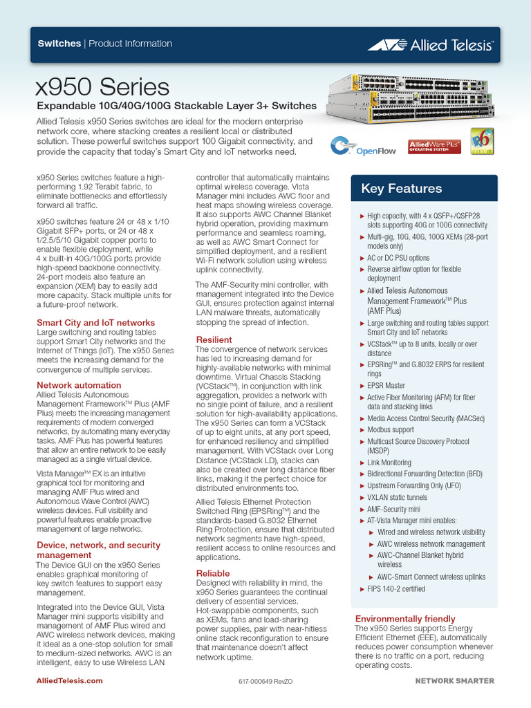 Allied Telesis x950 Series Datasheet | PDF