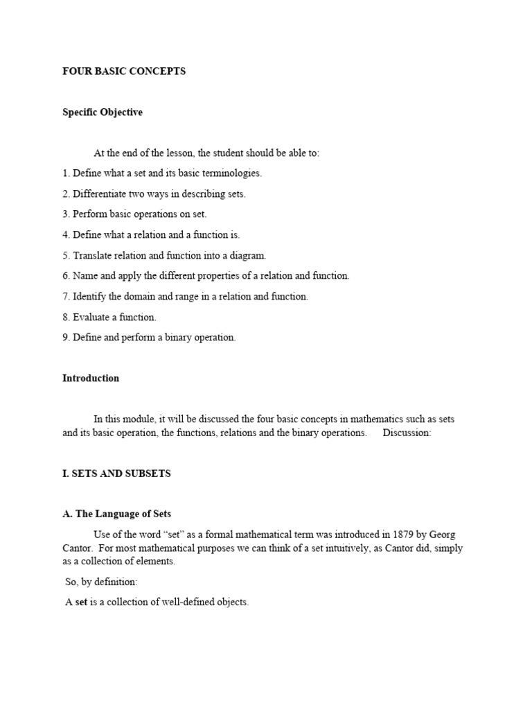 Basic Math Concepts: Sets & Functions | PDF | Set (Mathematics) | Function (Mathematics)