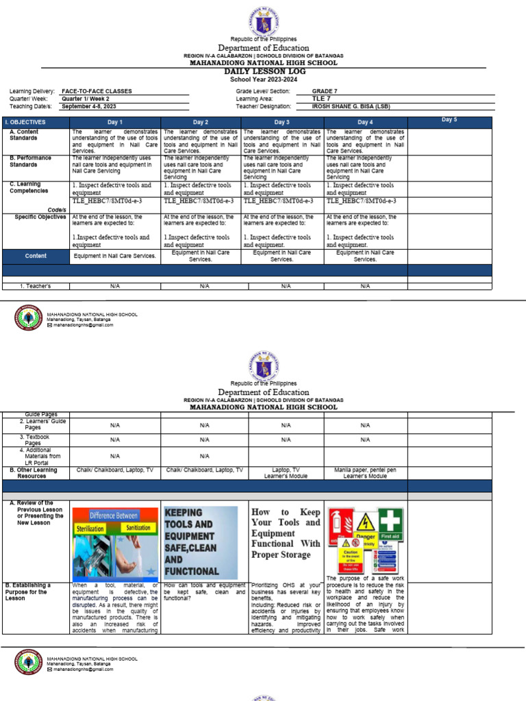 Grade 7 TLE Nail Care Lesson Plan | PDF