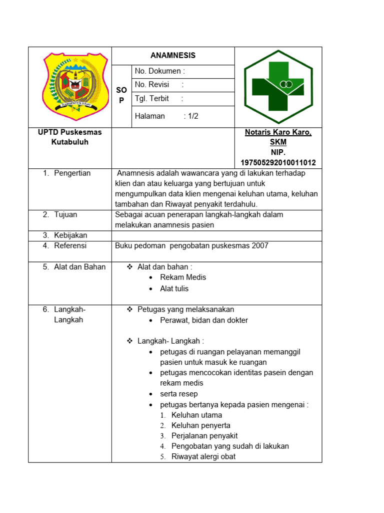 Sop Anamnesis | PDF