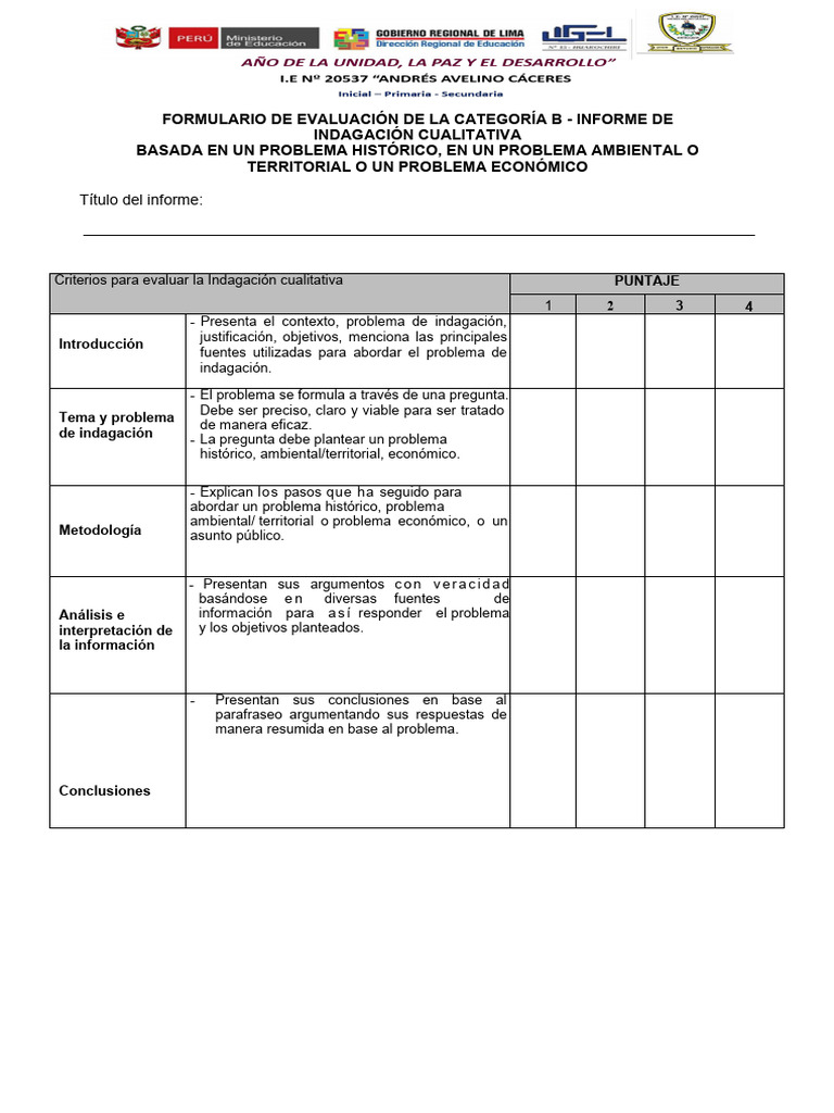 FORMULARIO DE EVALUACIÓN DE LA CATEGORÍA B Cualitativa | PDF ...