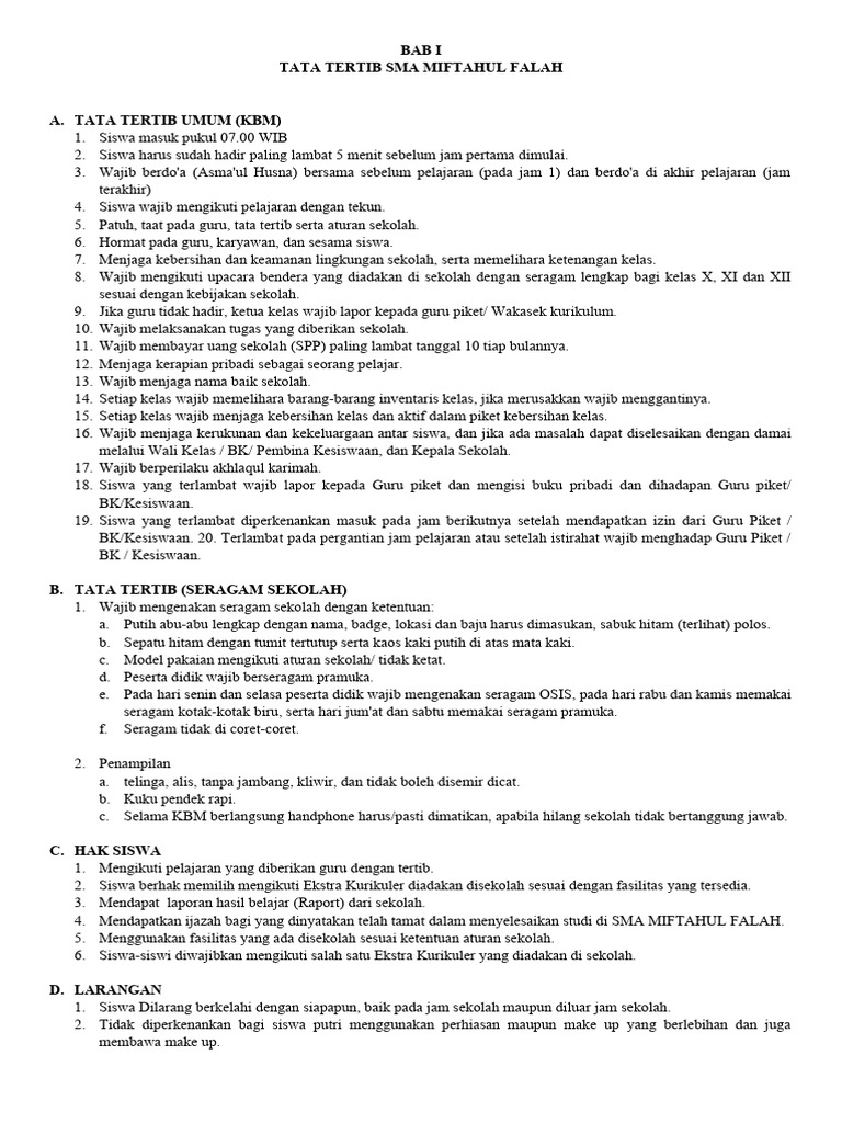 Aturan BK Sma Miffal - 121309 | PDF