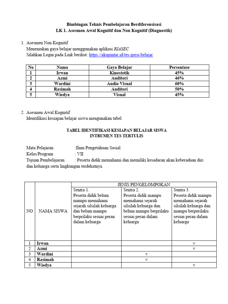 LK 1. Asesmen Awal | PDF